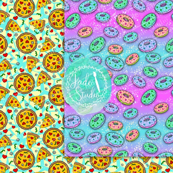 Snack Lover Pizza Party Donut Love Food Themed Seamless - Etsy