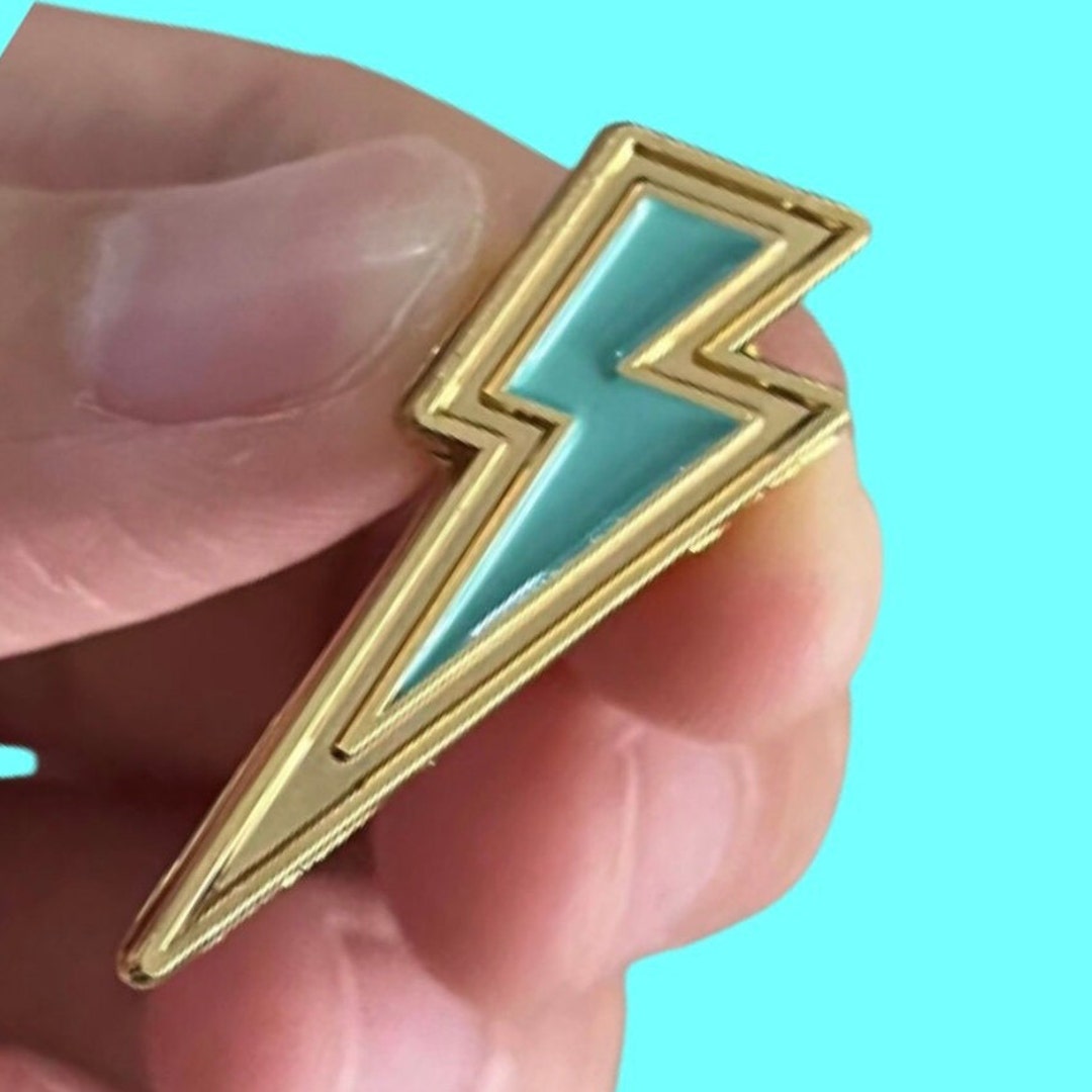 Lightening Bolt Badge Metal With Baby Blue Enamel Thunderbolt Flash ...
