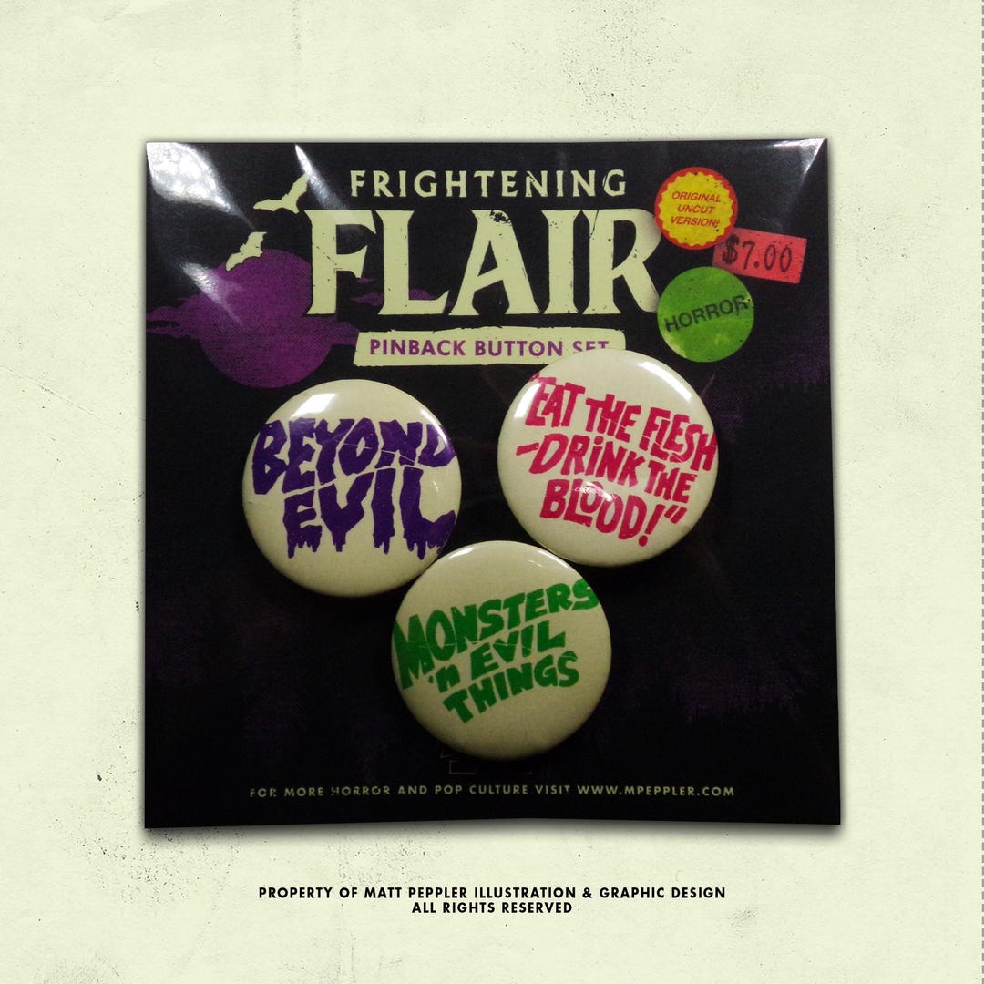 Classic Monster Movie Typography Button Set (3-pack) | Vintage Horror ...