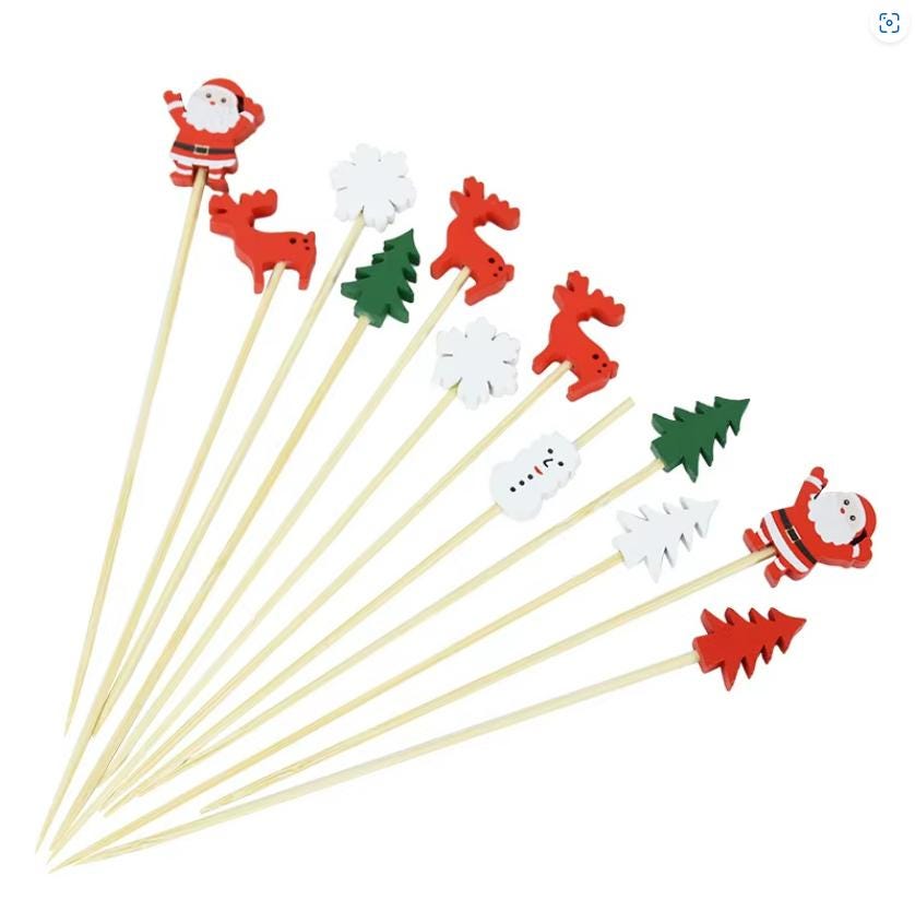 50pcs Christmas Bamboo Food Picks | Santa Toothpicks for Dessert ...