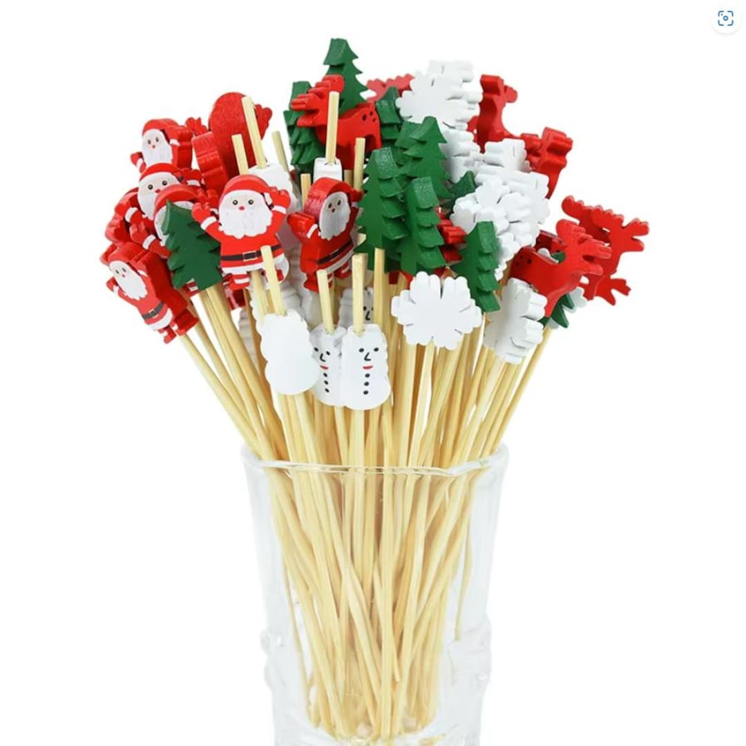50pcs Christmas Bamboo Food Picks | Santa Toothpicks for Dessert ...