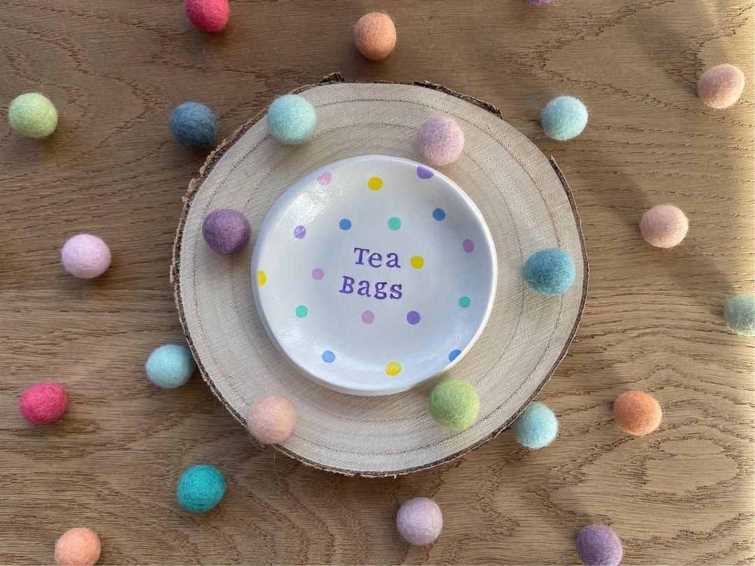 Polka Dot Tea Bag Dish, Rustic Tea Bag Holder, Colourful Tea Bag Plate ...