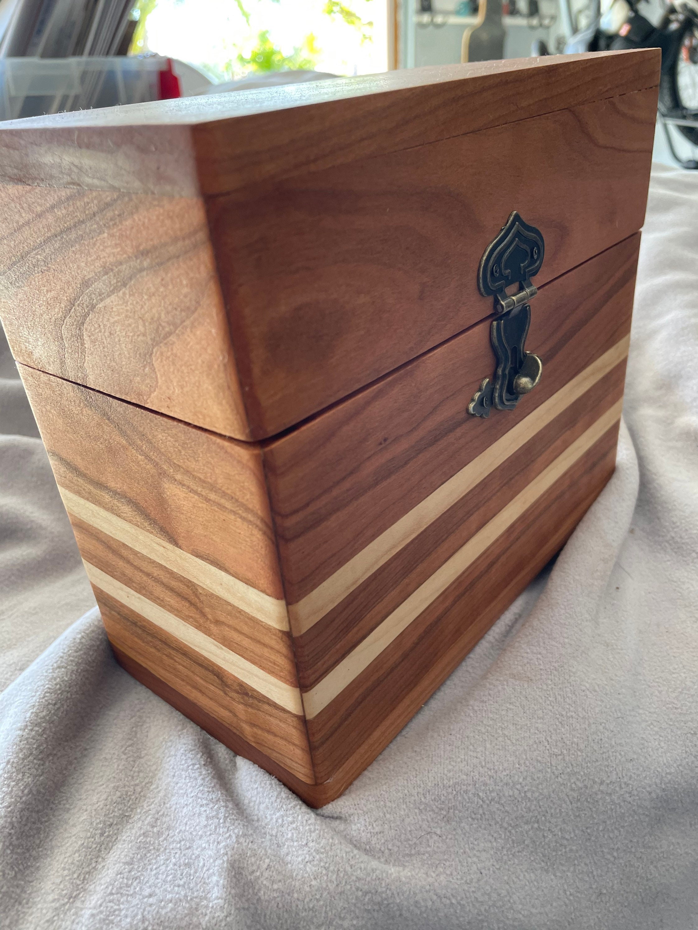 Cherry Wood and Maple Stripes Box/keepsake Box/jewelry Box Handmade - Etsy