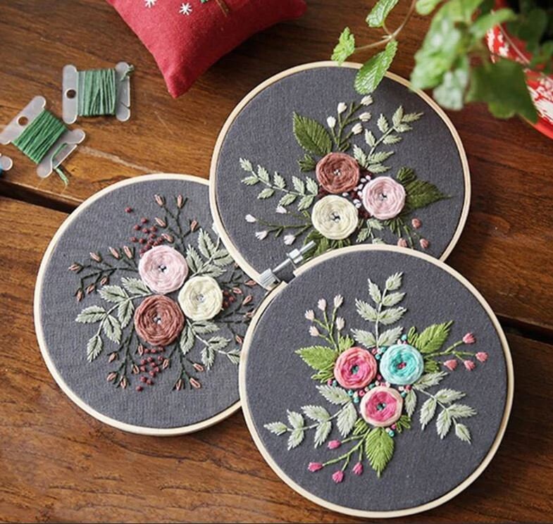 DIY Beginner Embroidery Kit Modern Floral Flower Pattern Pre | Etsy