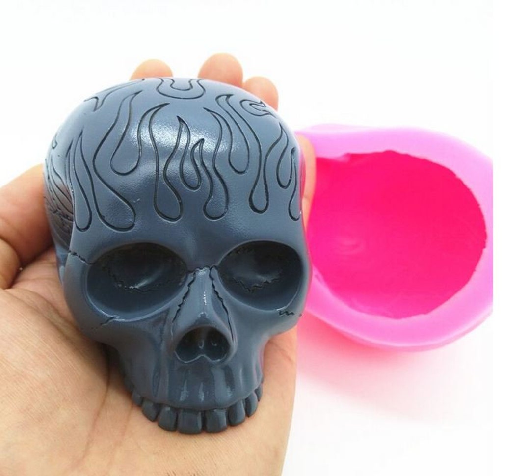3D Fire Skull Silicone Mold, Candle Plaster Silicone Mold, Cake Mold ...