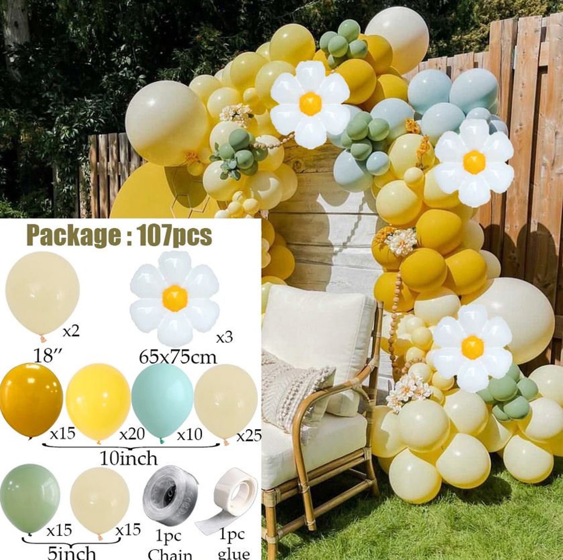 107PCS Lemon Yellow White Daisy Balloons Garland Arch Kit for - Etsy