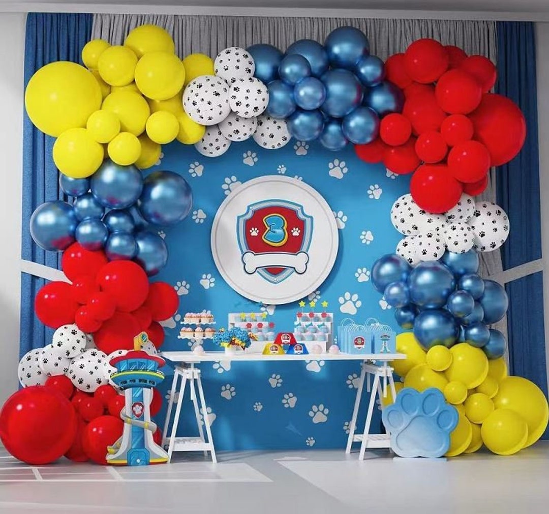 134 Dog Paw Red Yellow Metallic Blue Balloons Garland Arch Kit for Baby ...