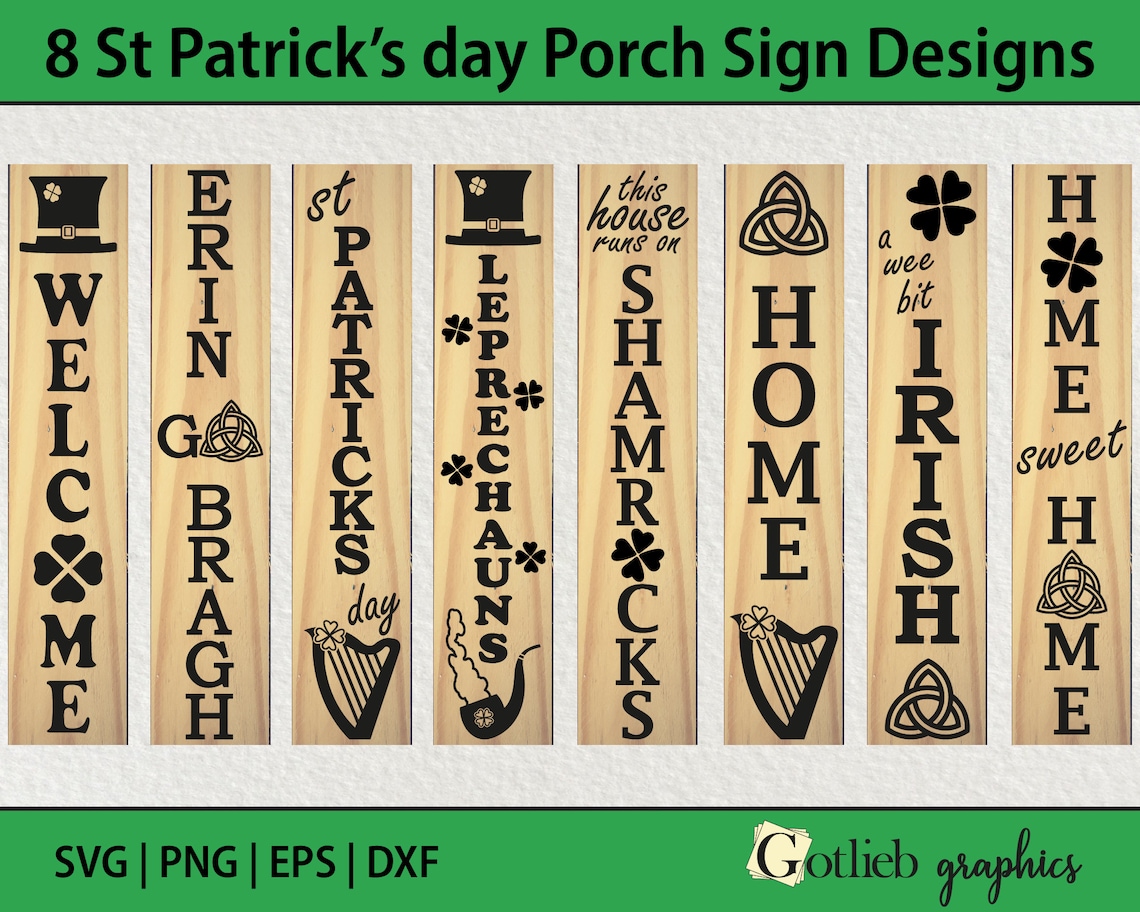 8 Saint Patrick's Day Porch Sign SVG Cut Files, St Patricks Bundle SVG ...