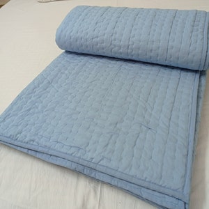 Powder Blue Quilt, Both Side, Plain Quilt, Kantha Quilt, Cotton Quilt ...