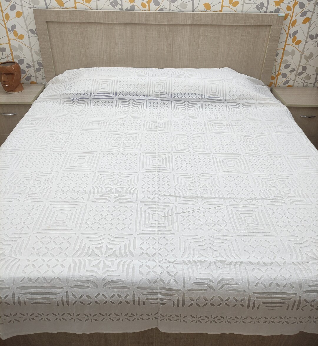 Traditional Barmeri Applique Cut Work Bedspread, Cotton Organza ...