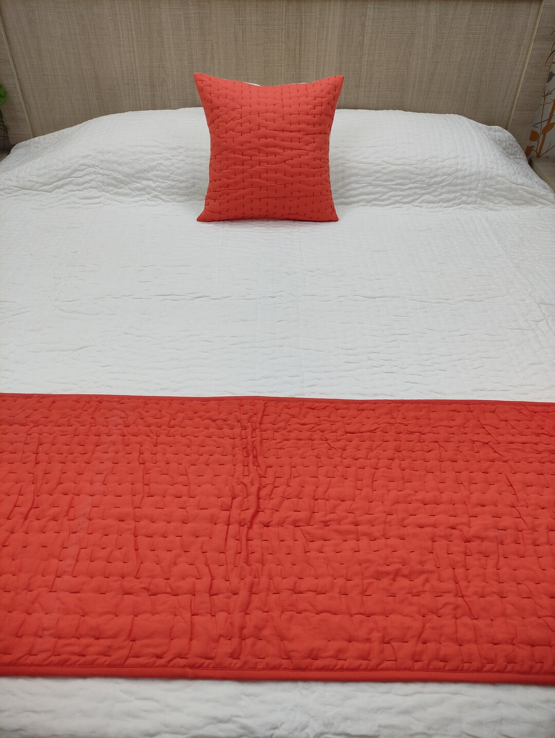 Bed Runner, Rust Color Bed Runner, Cushion Case, Cotton Bed Runner ...