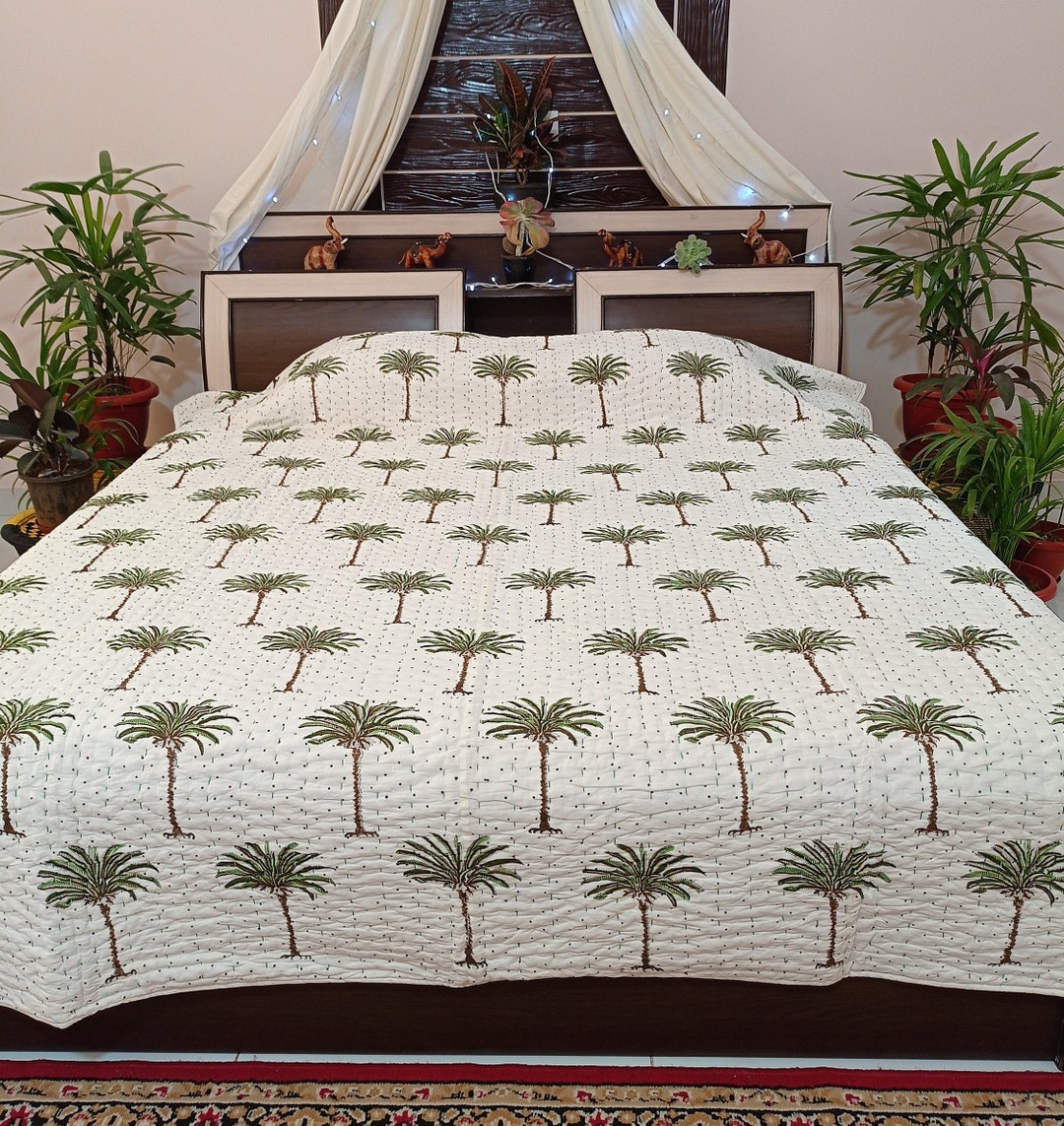 Palm Tree Quilt,handmade Quilt,kantha Quilt, Cotton Quilt, AC Blanket ...