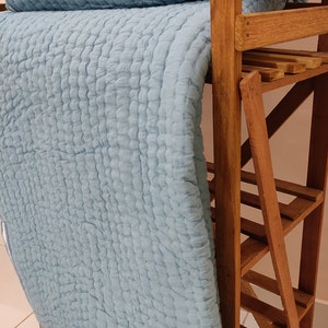 Powder Blue Quilt, Both Side, Plain Quilt, Kantha Quilt, Cotton Quilt ...