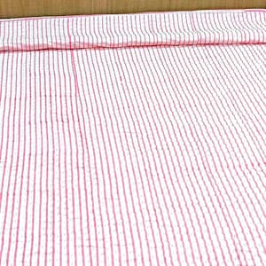 Handmade Pink Stripe Kantha Quilt, Reversible Cotton Bedspread, Boho ...