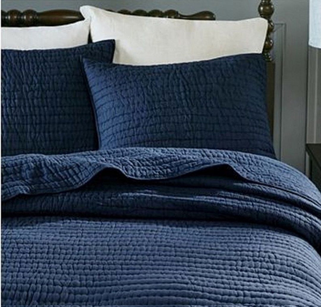 Solid Blue Color Kantha Quilt Bedding Set One Quilt With 2 - Etsy