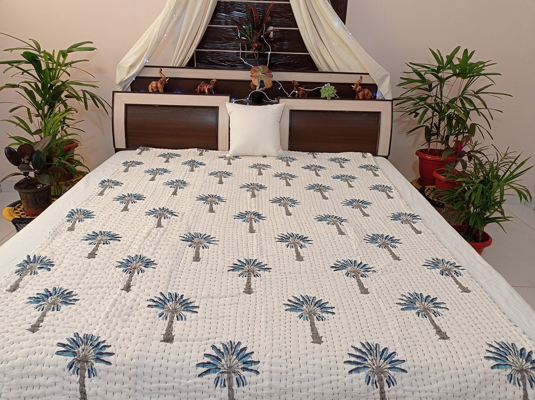 Handmade Quilt, Palm Tree Quilt, Block Printed Quilt, Cotton Quilt ...