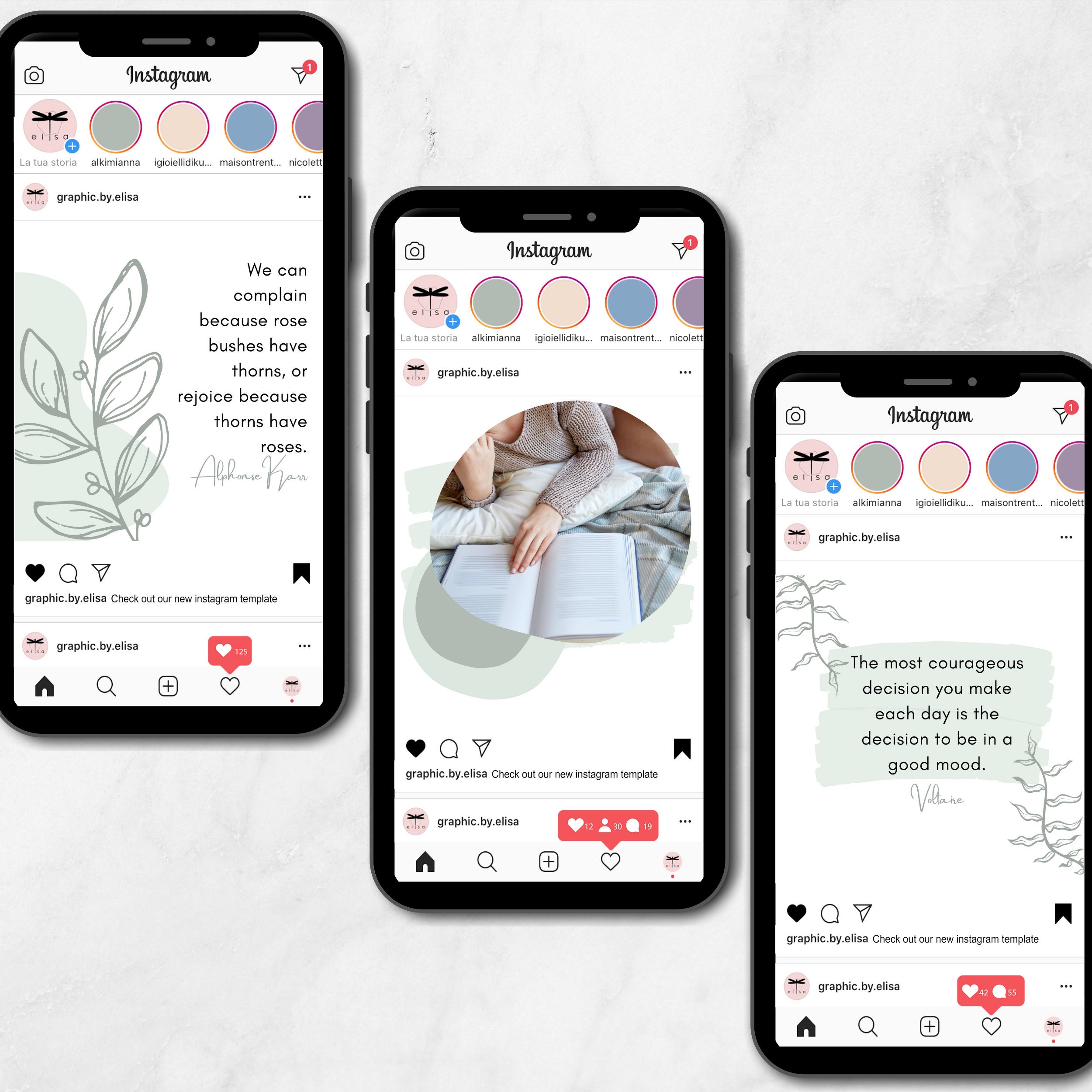Botanical Instagram Grid Template for Canva, Organic Sage Green Floral ...