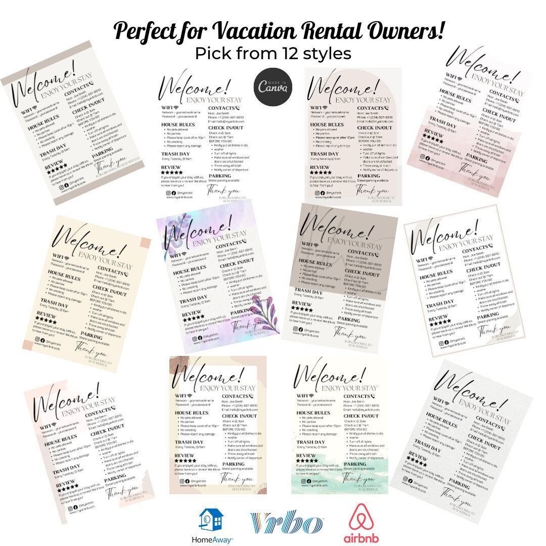 Airbnb Welcome Sign, Vacation Rental Printable, Editable Template ...