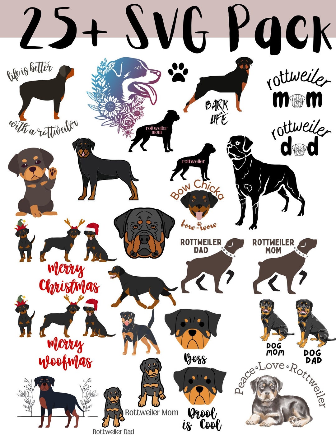 Rottweiler SVG Bundle for Cutting Machines, Svg Files, Clipart, Circuit ...