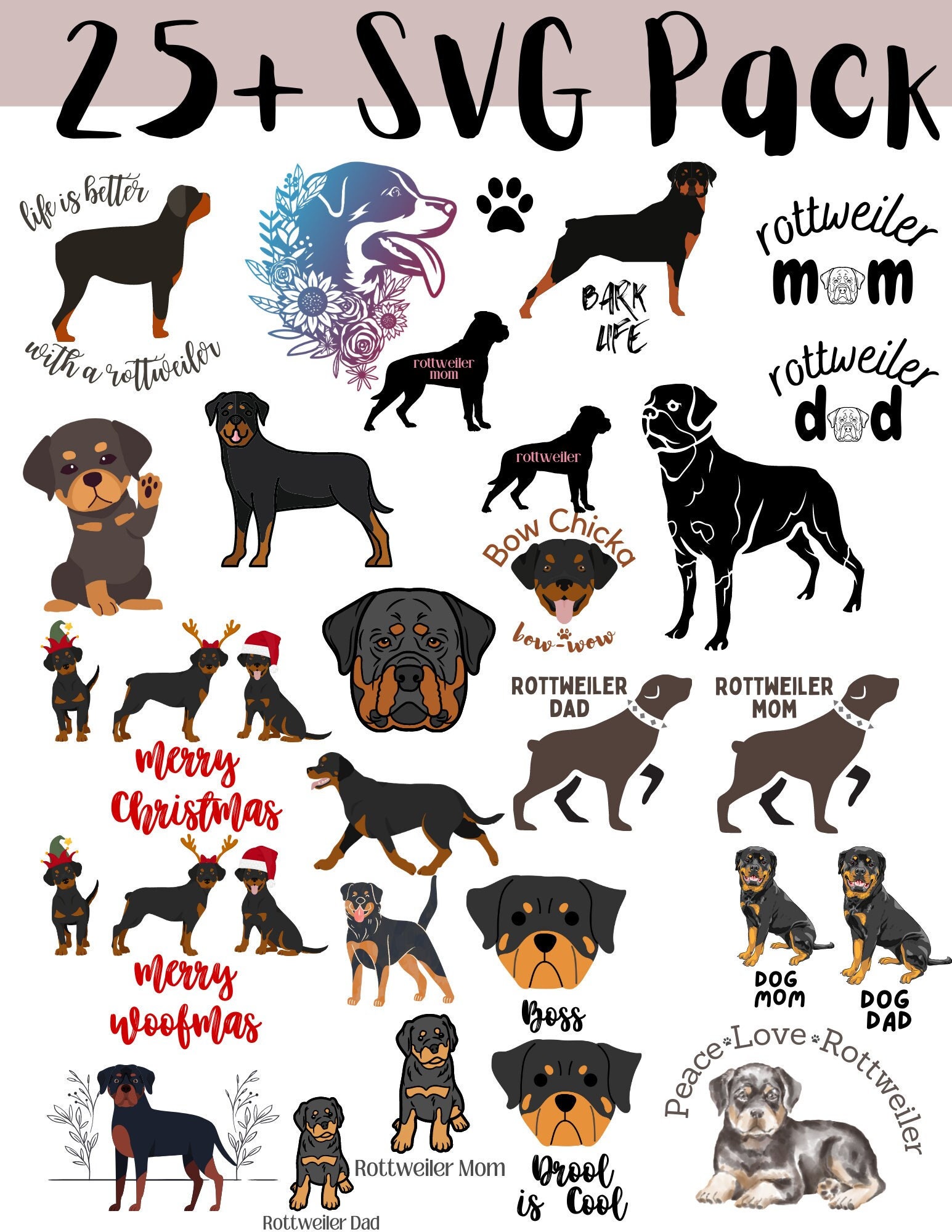 Rottweiler SVG Bundle for Cutting Machines, Svg Files, Clipart, Circuit ...