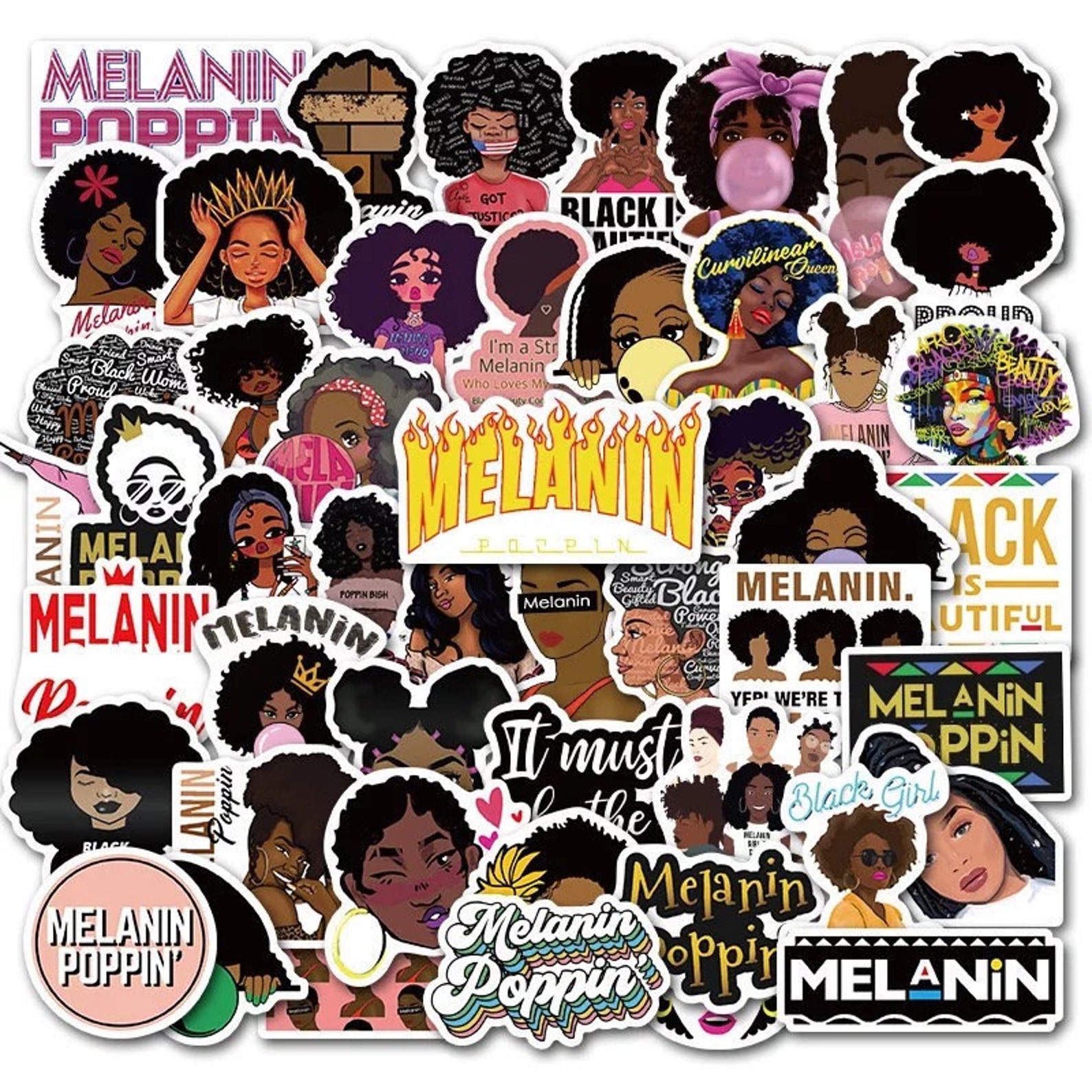 Melanin Poppin Cute Black Girl Waterproof Sticker - Etsy