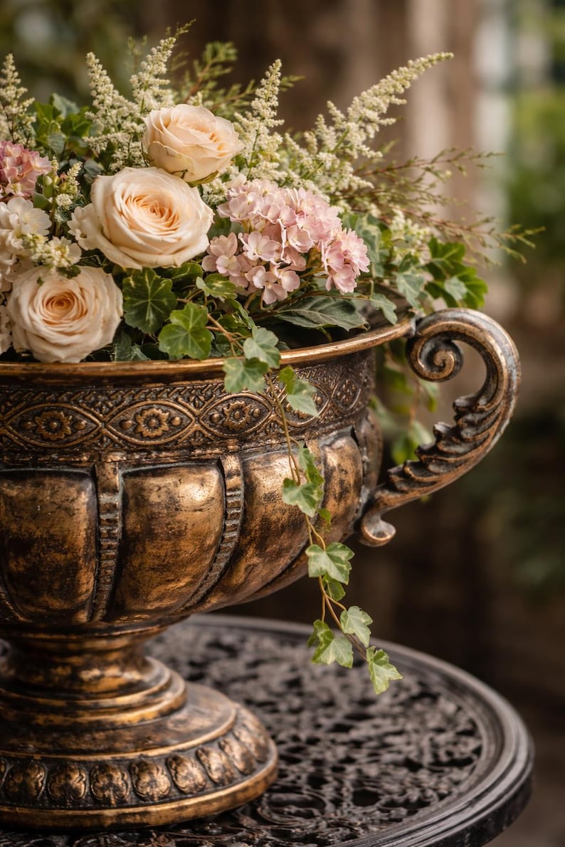 Vintage Style Cast Bronze Urn Planter | Classical European Vessel ...