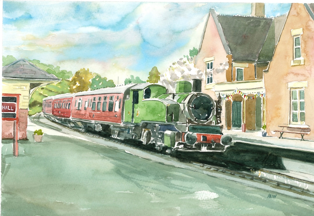 Steam Train Original Watercolour Landscape Painting - Etsy UK
