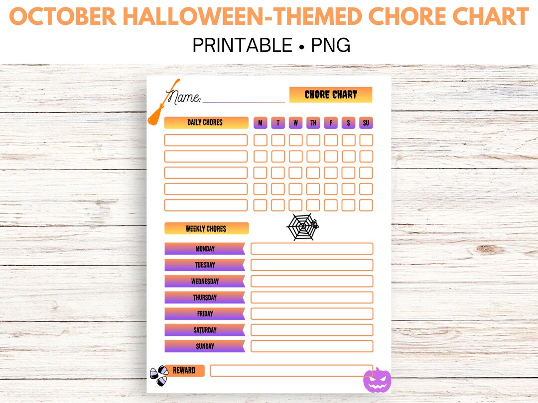 Printable October Halloween-themed Chore Chart PNG - Etsy