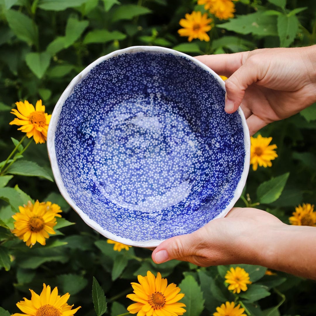 Bowl BLUE FLOWER, Dinnerware, Hand-made Stoneware Ceramic in Vintage ...