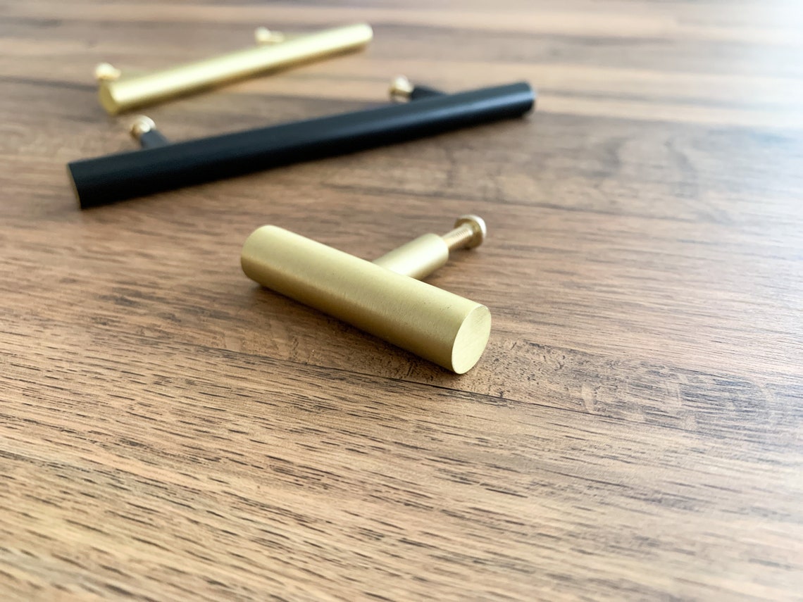 Gold Black Cabinet Handles Brass Gold T Bar Drawer Pulls - Etsy Sweden