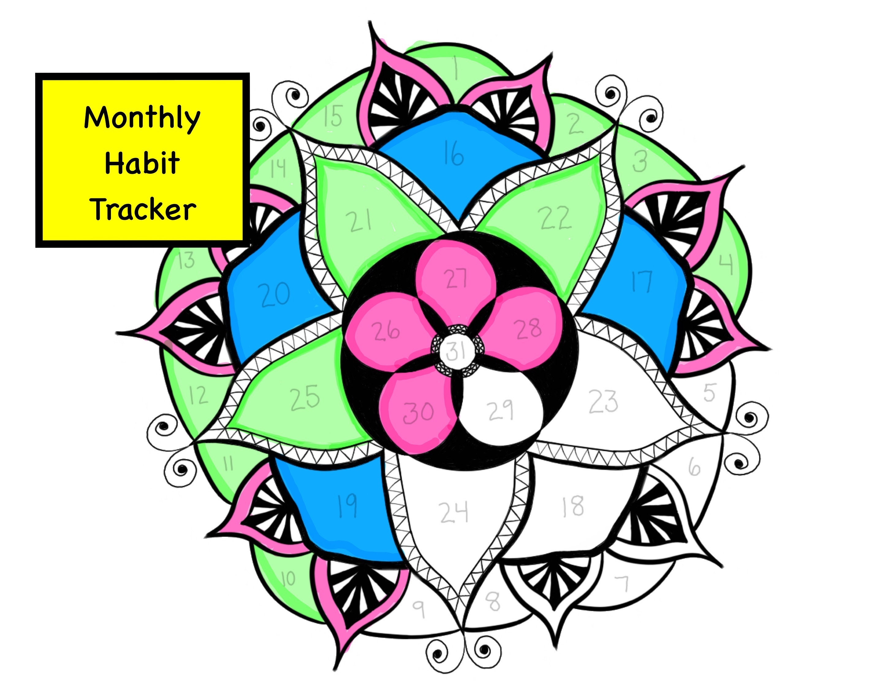 MONTHLY Habit Tracker MANDALA Bullet Journal to Color Mandala - Etsy ...