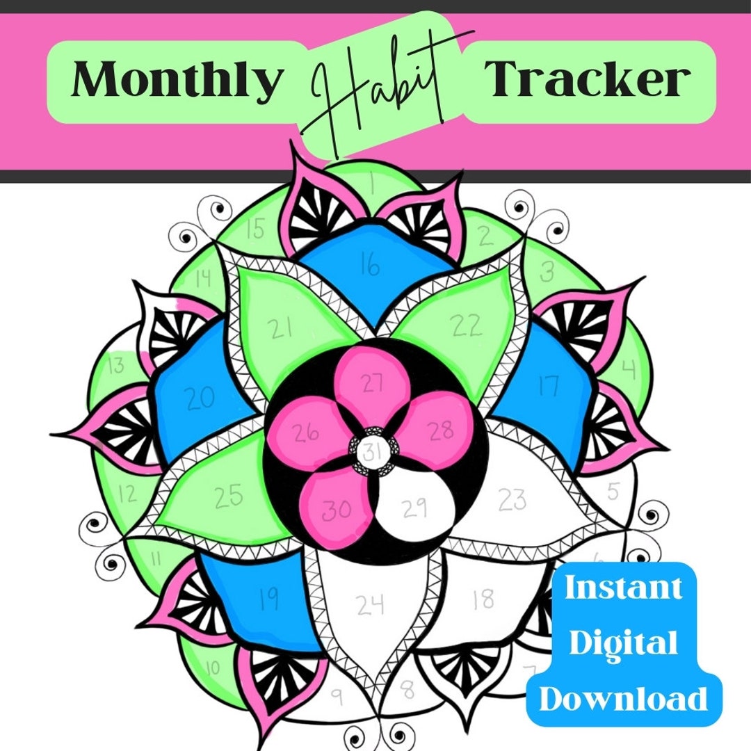 MONTHLY Habit Tracker MANDALA Bullet Journal to Color Mandala HABIT ...