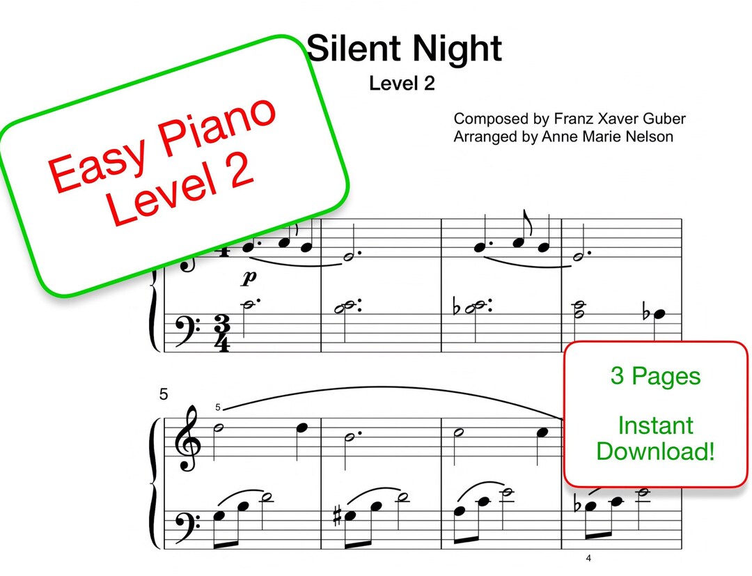 Silent Night Beautiful Beginner PIANO Arrangement Digital Download ...