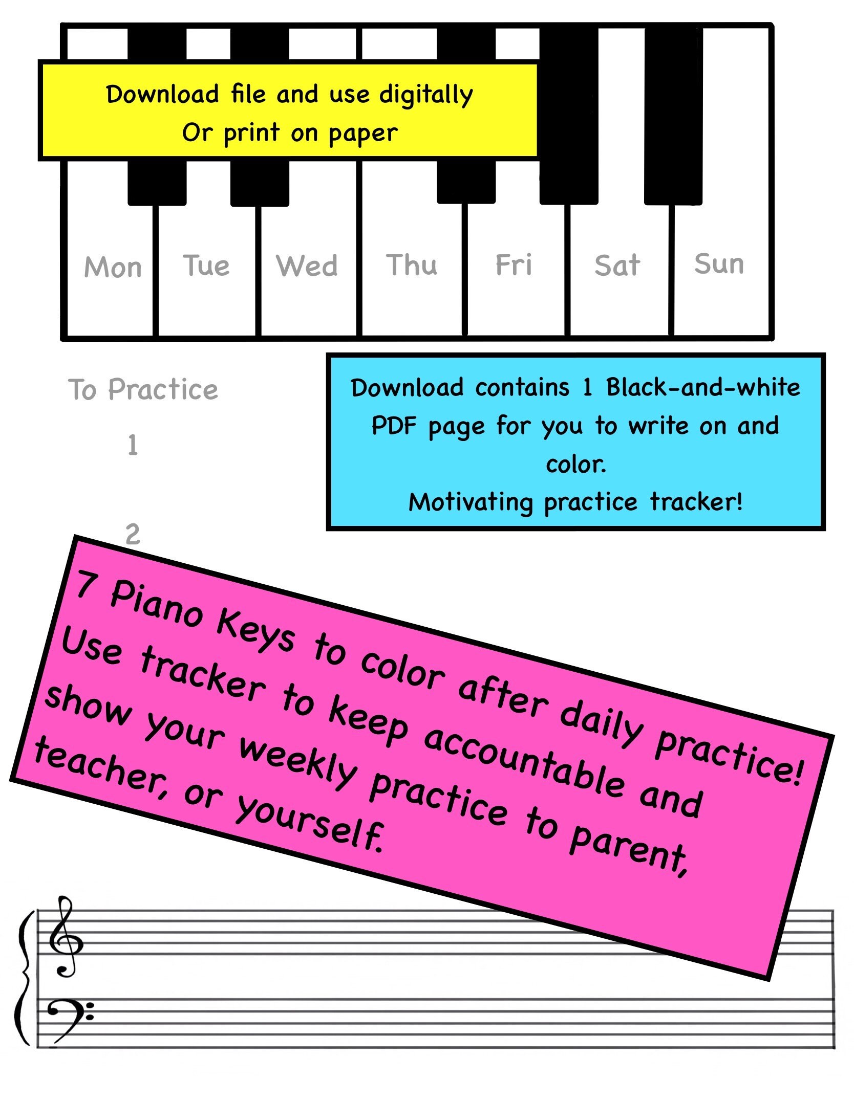 PIANO Lesson Practice Log MUSIC Assignment Printable Piano HABIT ...