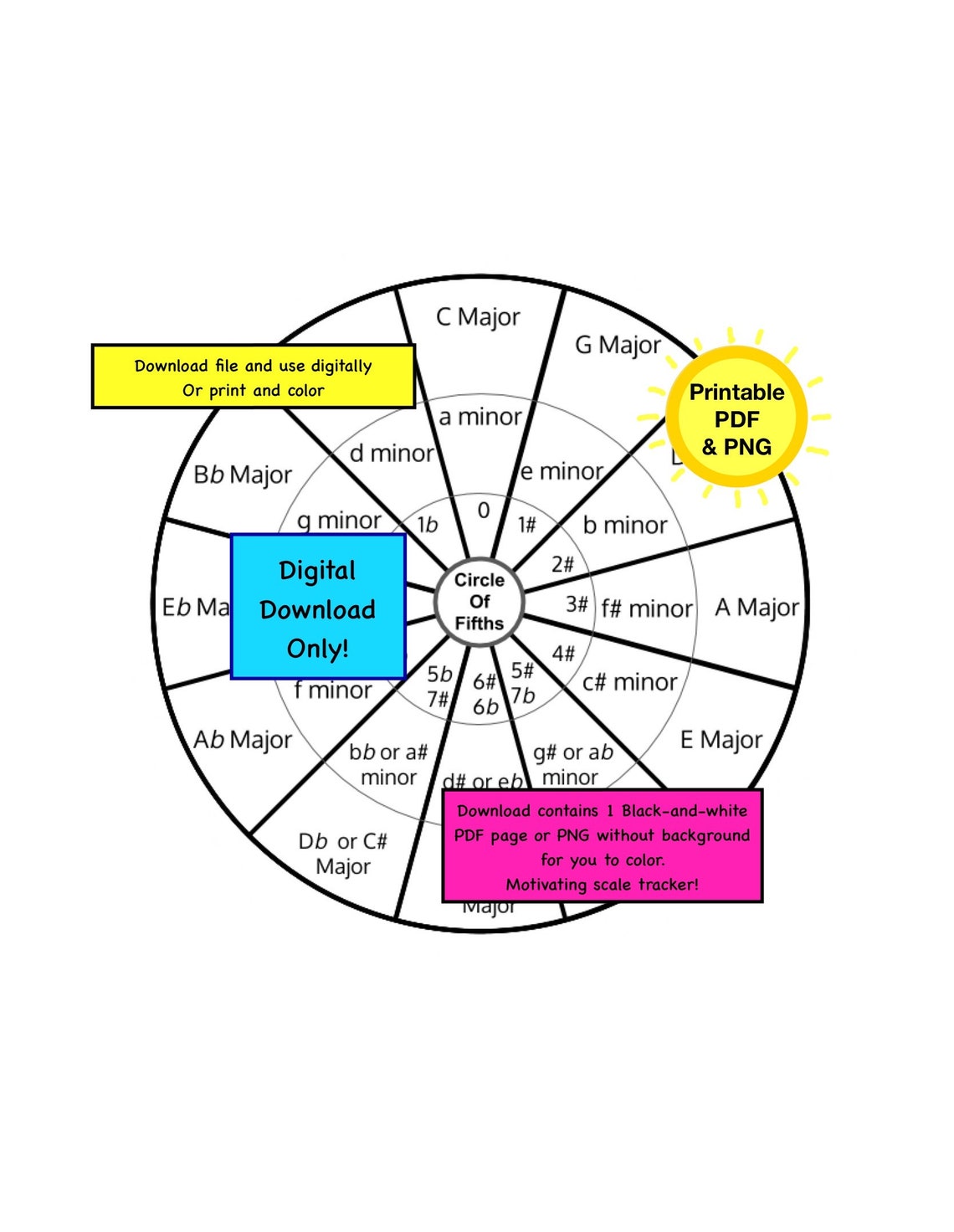Circle of 5ths Pie Chart to Color Bullet Journal PDF to - Etsy