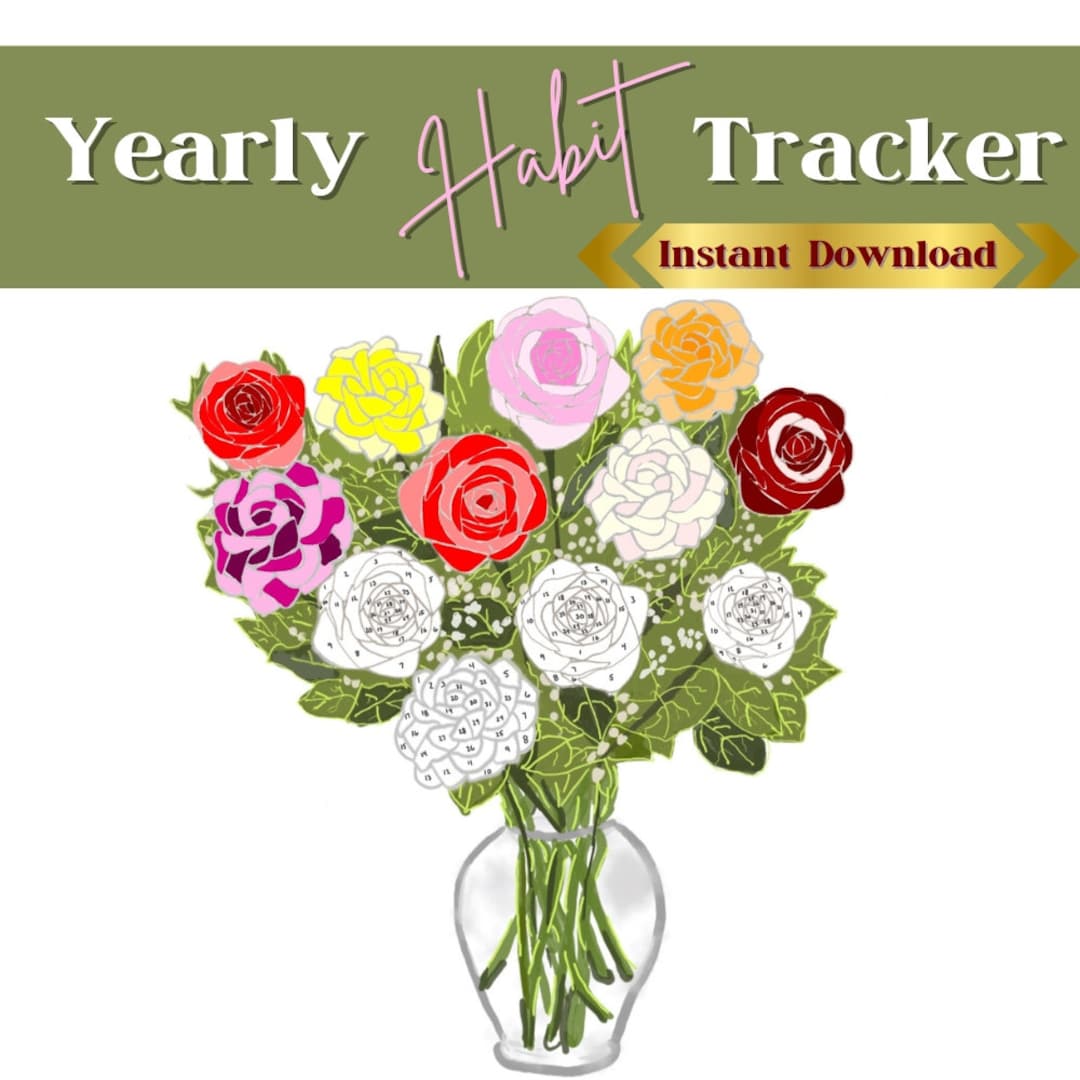 Rose Bouquet Habit Tracker: Printable Yearly Tracker (PDF, PNG) - Etsy