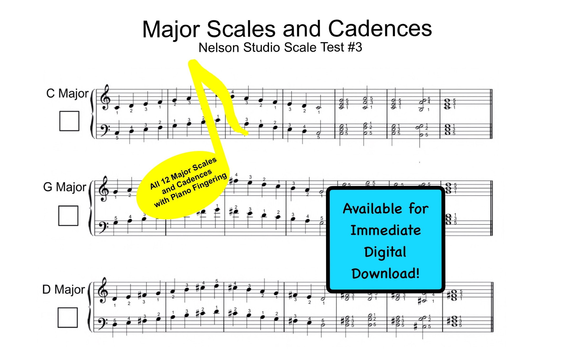 Major Scales With Fingerings Beginning Piano Digital Download Easy ...