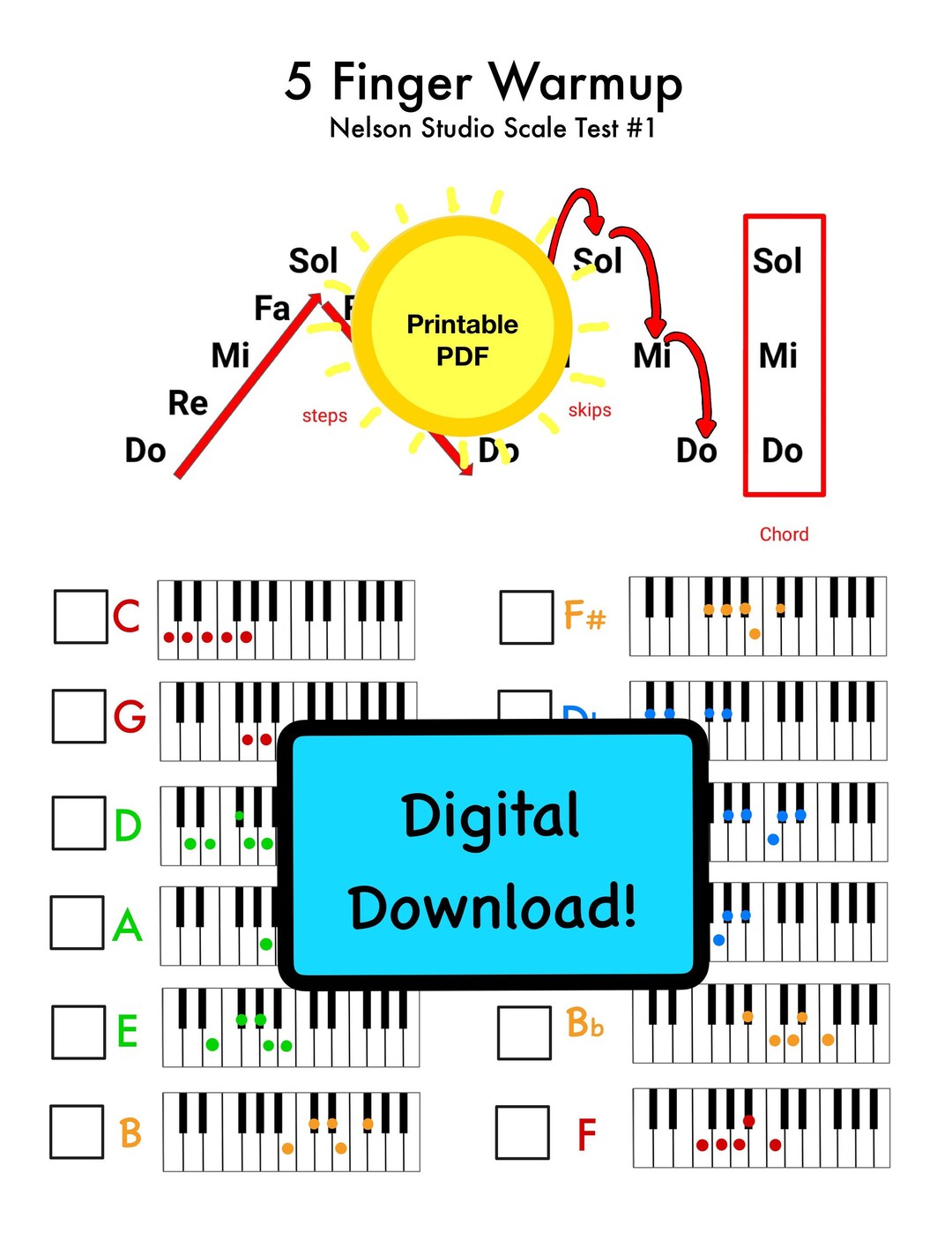 Piano Scales Beginner Warmup Digital Download Piano Technique Beginning ...