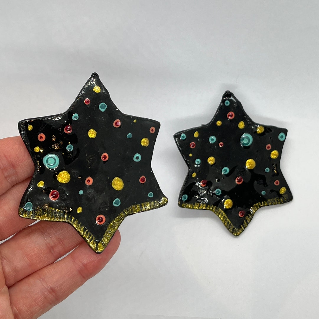 AROS ESTRELLA NEGROS Livianos Originales Piezas Únicas Asimétricos ...