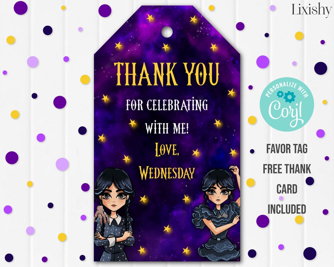 Wednesday Favor Tag Wednesday Birthday Favor Tags Wednesday Thank You ...