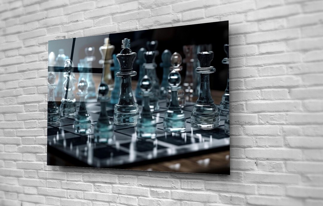 Glass Chess Pieces Wall Art Luxury Game Room Decor Board Figures Print ...