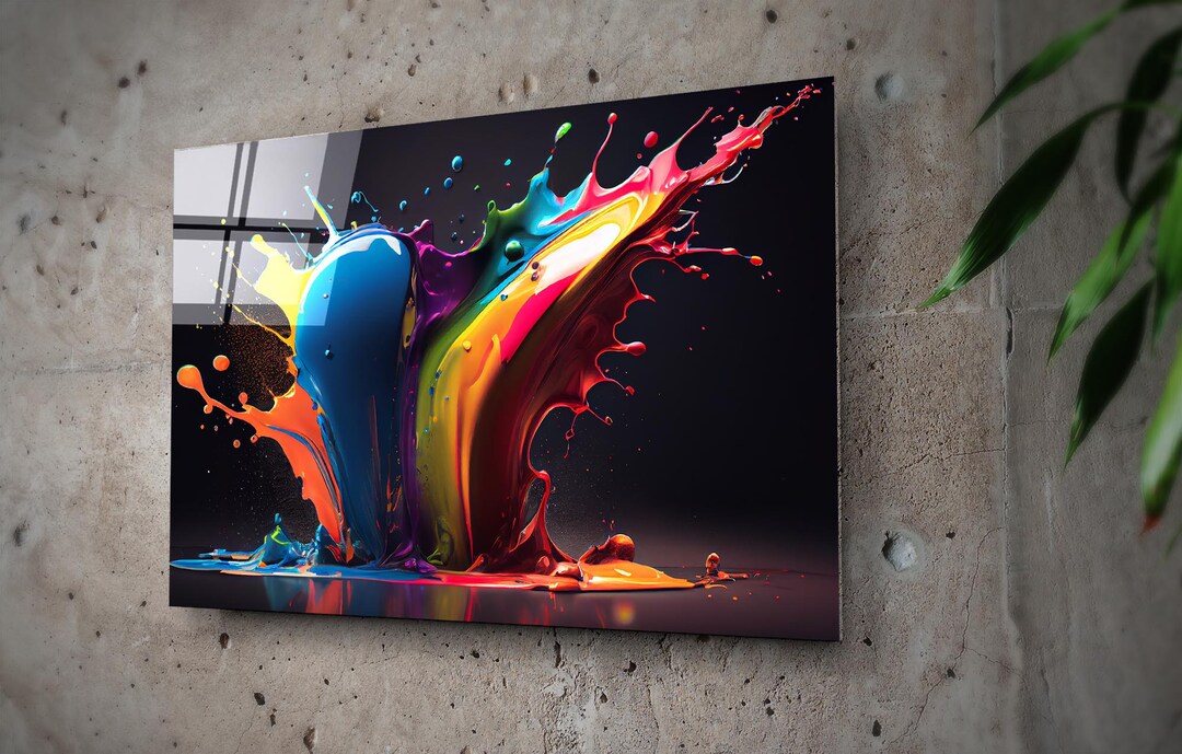Rainbow Color Splash Wall Art Splatter Fine Art Studio Decor Glass ...