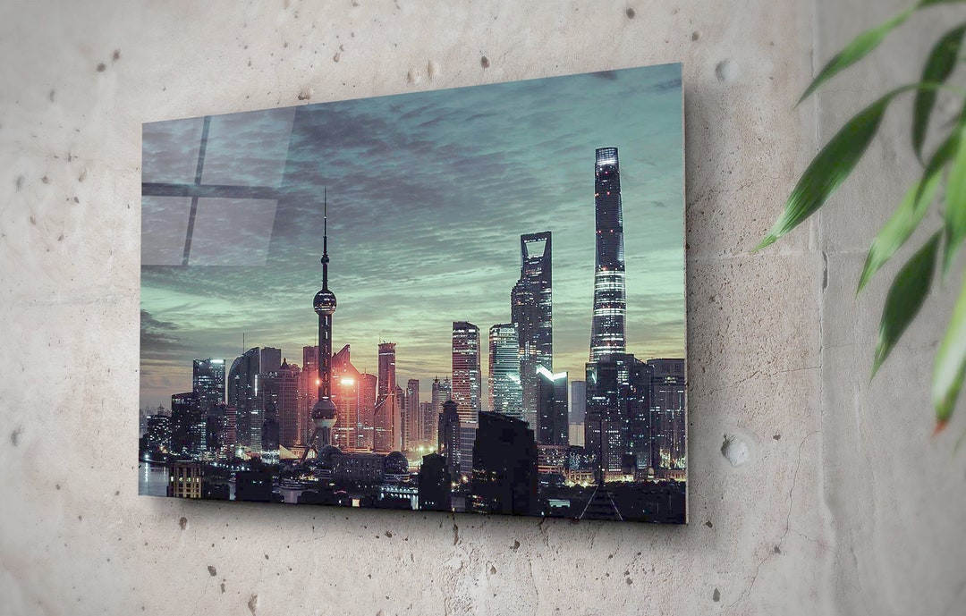 Shanghai Skyline Wall Art China Travel Glass Print Cityscape Aerial ...