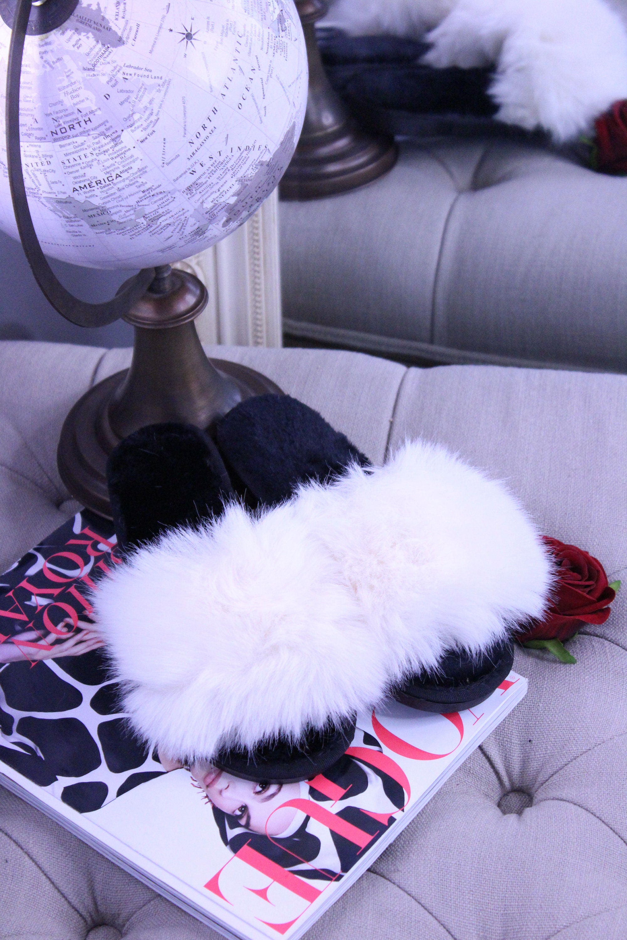 Ladies' Fluffy Faux Fur Open Toe House Slipper/ Cute and Comfy/ Flat ...