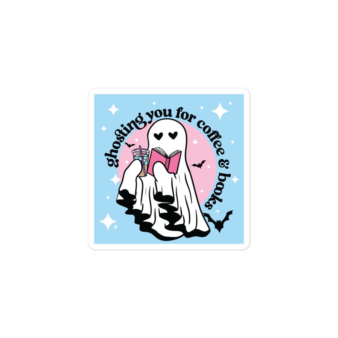 Ghost Book Sticker Coffee & Books Sticker Halloween Sticker Spooky Book ...