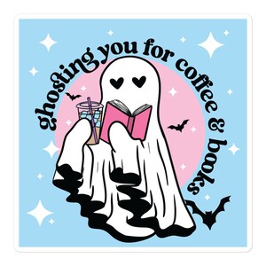 Ghost Book Sticker | Coffee & Books Sticker | Halloween Sticker ...