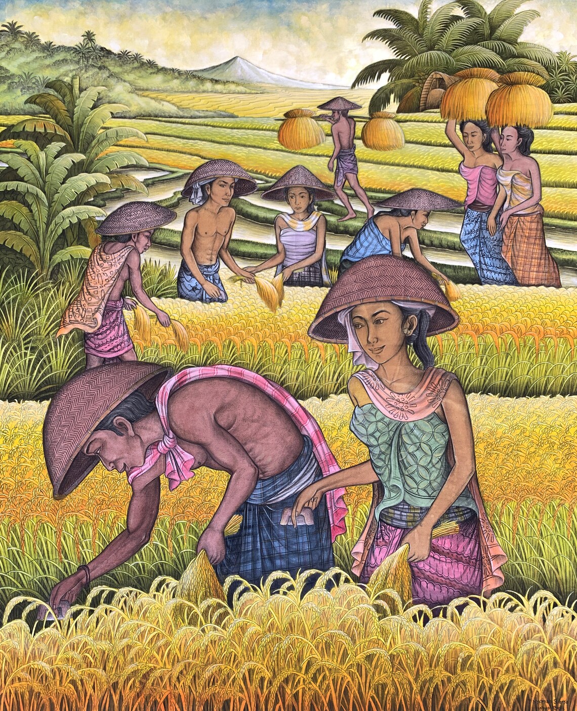 Rice Paddy Field Painting Farmer Art on Canvas Rice Harvest | Etsy