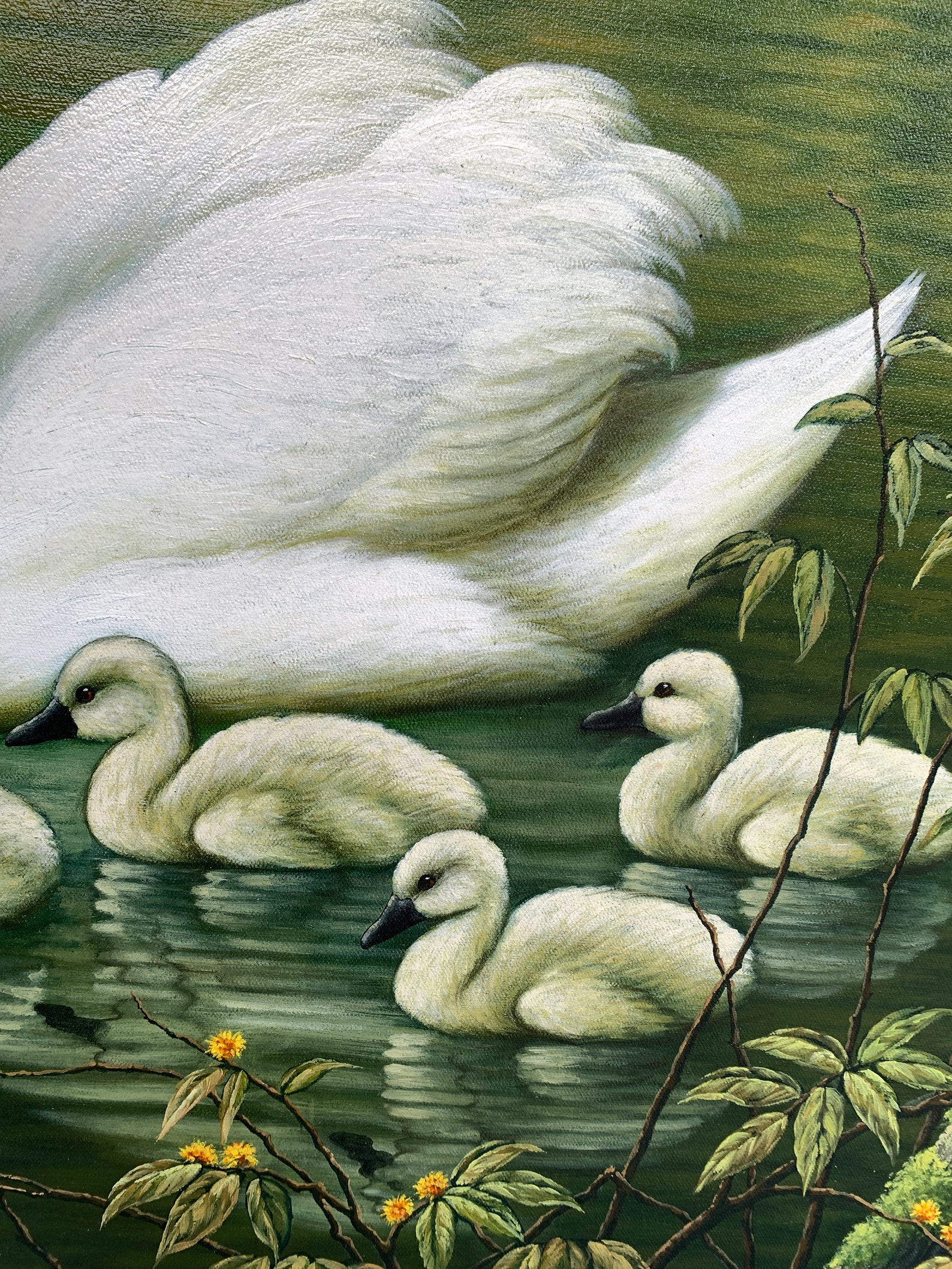 Mute Swan Painting, Realistic Lake Painting, White Swan Wall Art ...