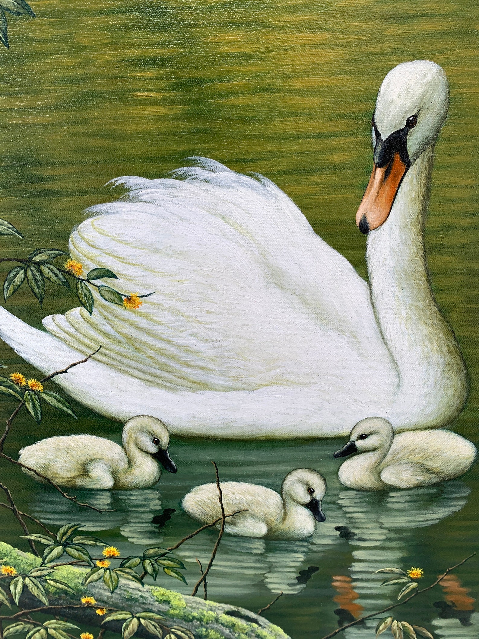 Mute Swan Painting, Realistic Lake Painting, White Swan Wall Art ...