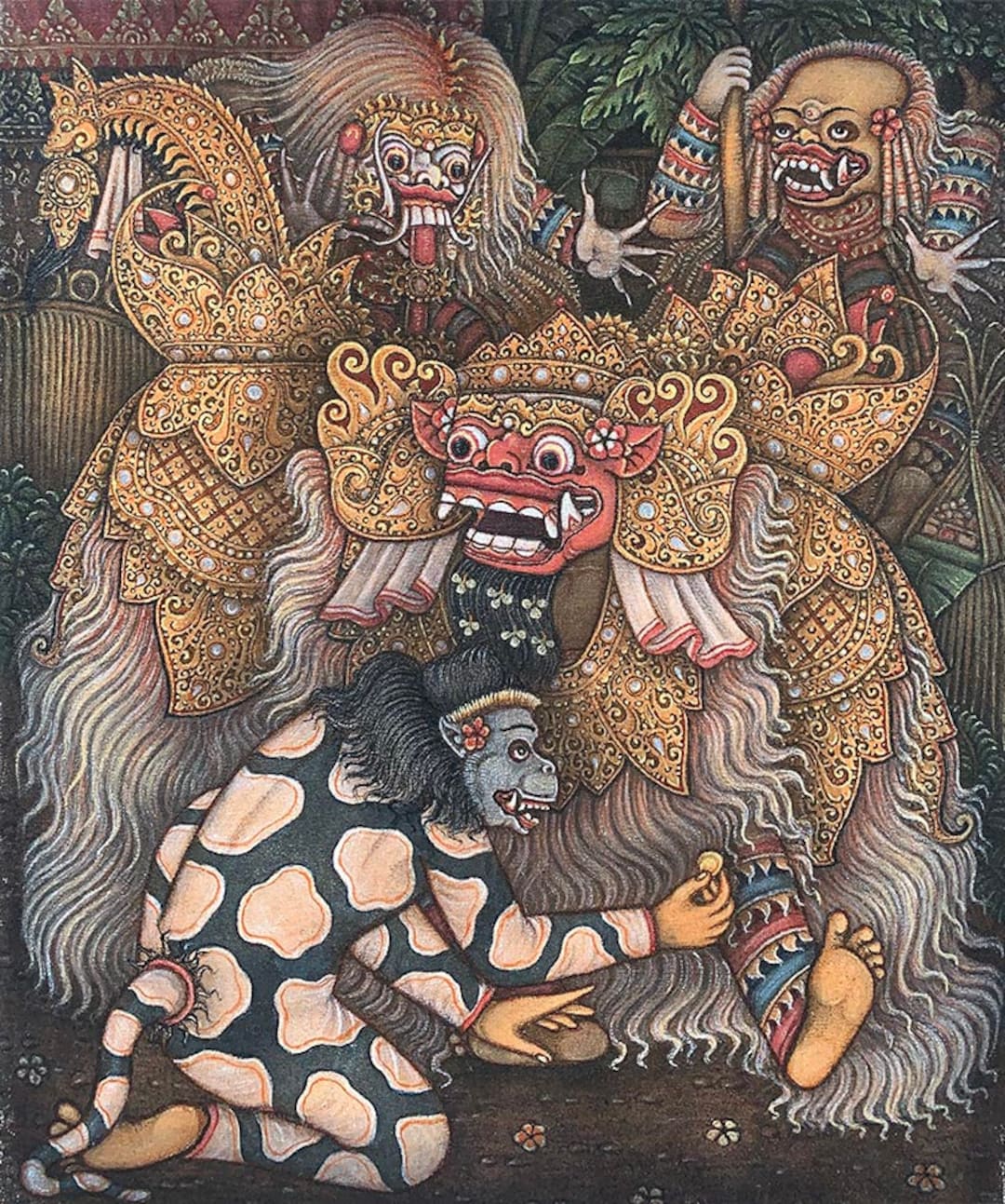 Original Painting Barong Rangda and Celuluk, Topeng Monyet, Balinese ...